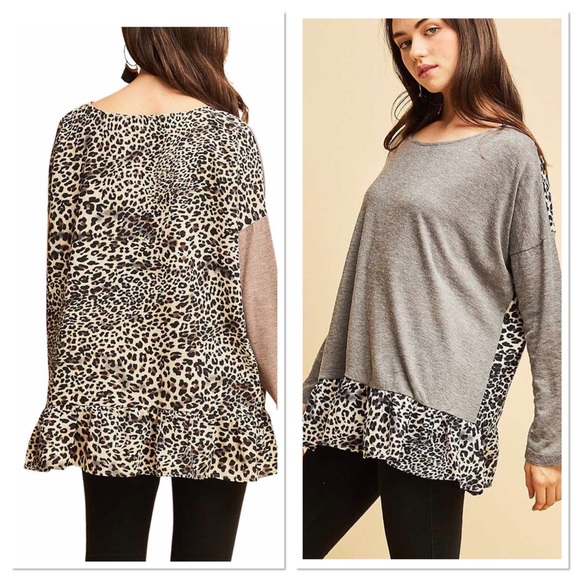 entro | Tops | Entro Leopard Print Oversized Long Sleeve Top L | Poshmark